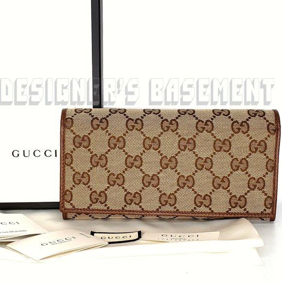 Gucci | Bags | Gucci Original Gg Canvas Wbrown Leather Trim Continental ...